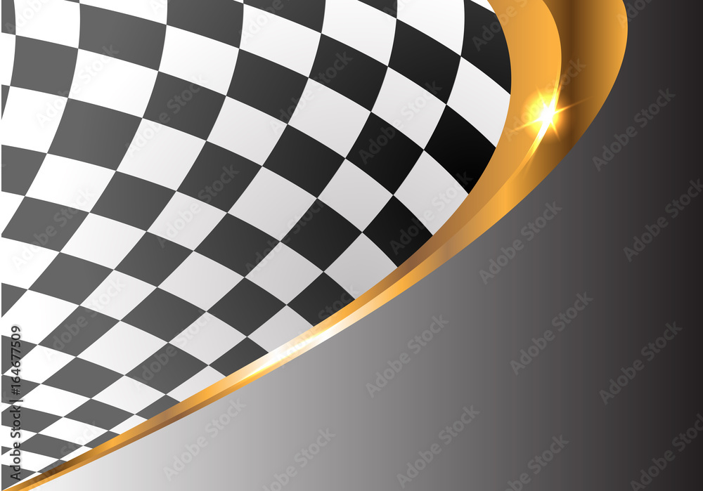 Checkered gold line curve on gray gradient design for sport race ...
