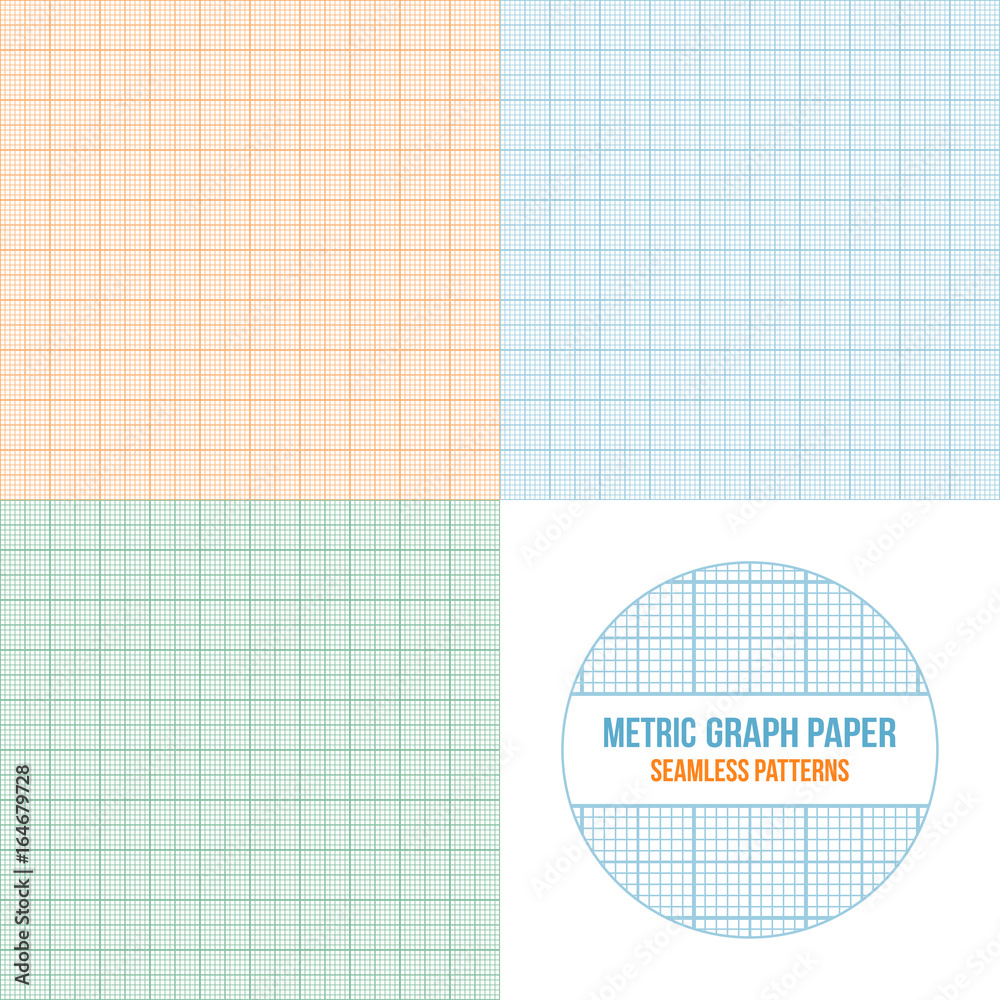 Vector metric graph paper seamless patterns set, 1mm grid accented ...