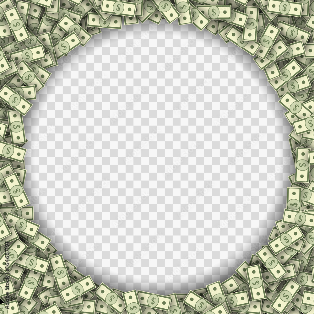 Dollar banknotes frame vector illustration. Many overlapping green ...