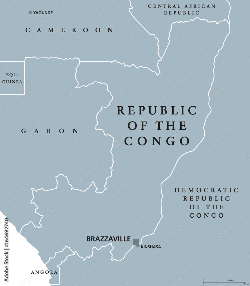 Vecteur Stock Republic of the Congo political map with capital ...