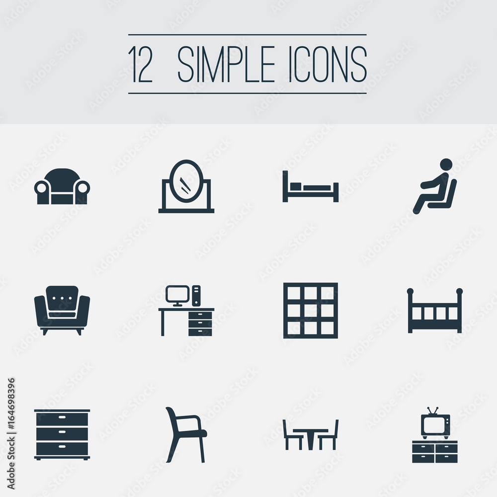 Vector Illustration Set Of Simple Furniture Icons Elements Settee vector-illustration-set-of-simple-furniture-icons-elements-settee