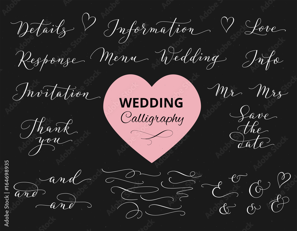 Wedding hand written calligraphy set isolated on white. Great for ...