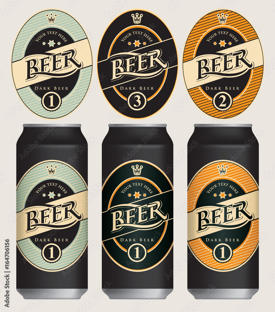 Three vector beer labels in retro style on various color backgrounds in ...