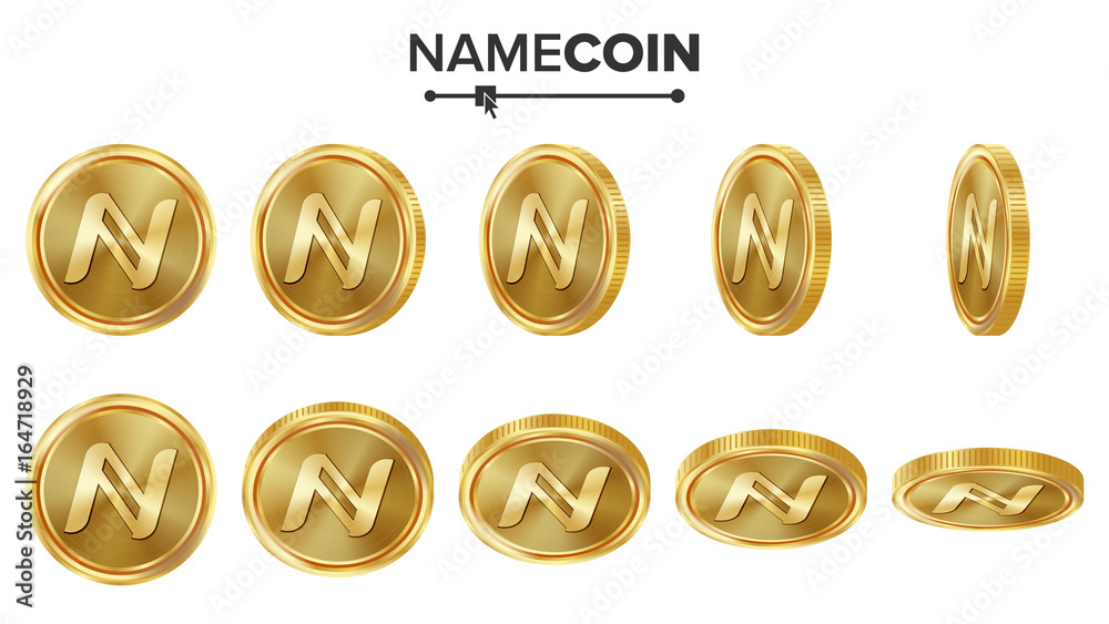 Namecoin 3D Gold Coins Vector Set. Realistic. Flip Different Angles ...