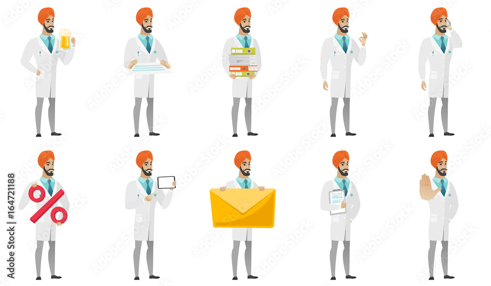 Muslim doctor vector illustrations set. Stock Vector | Adobe Stock