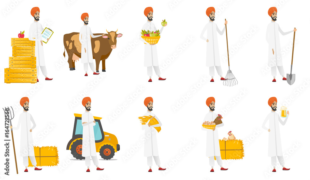 Muslim farmer vector illustrations set. Stock Vector | Adobe Stock