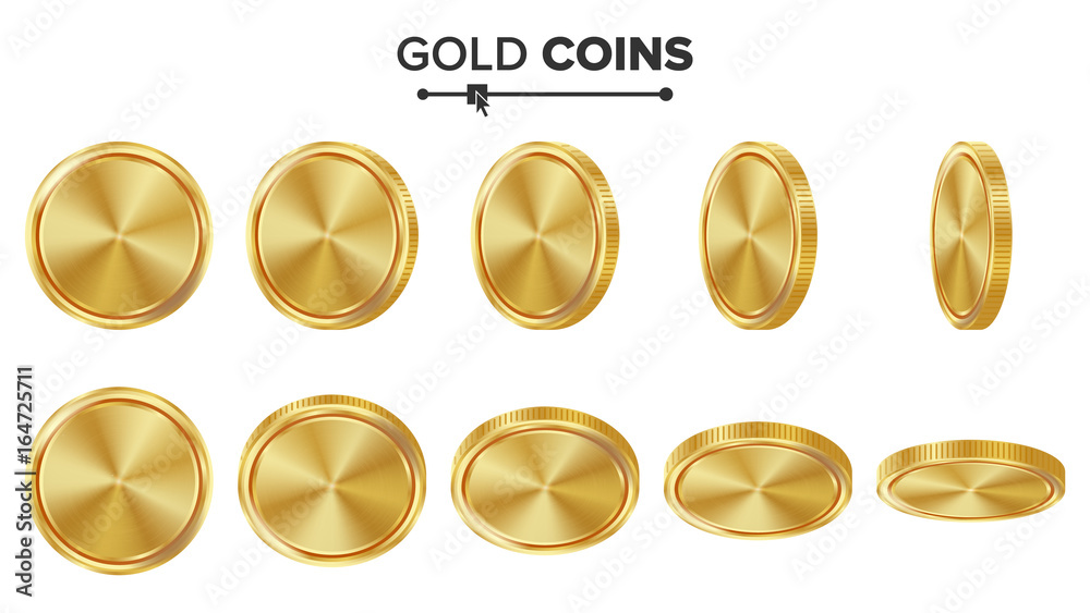 Empty Gold Coins Vector Set. Realistic Template Illustration. Flip ...