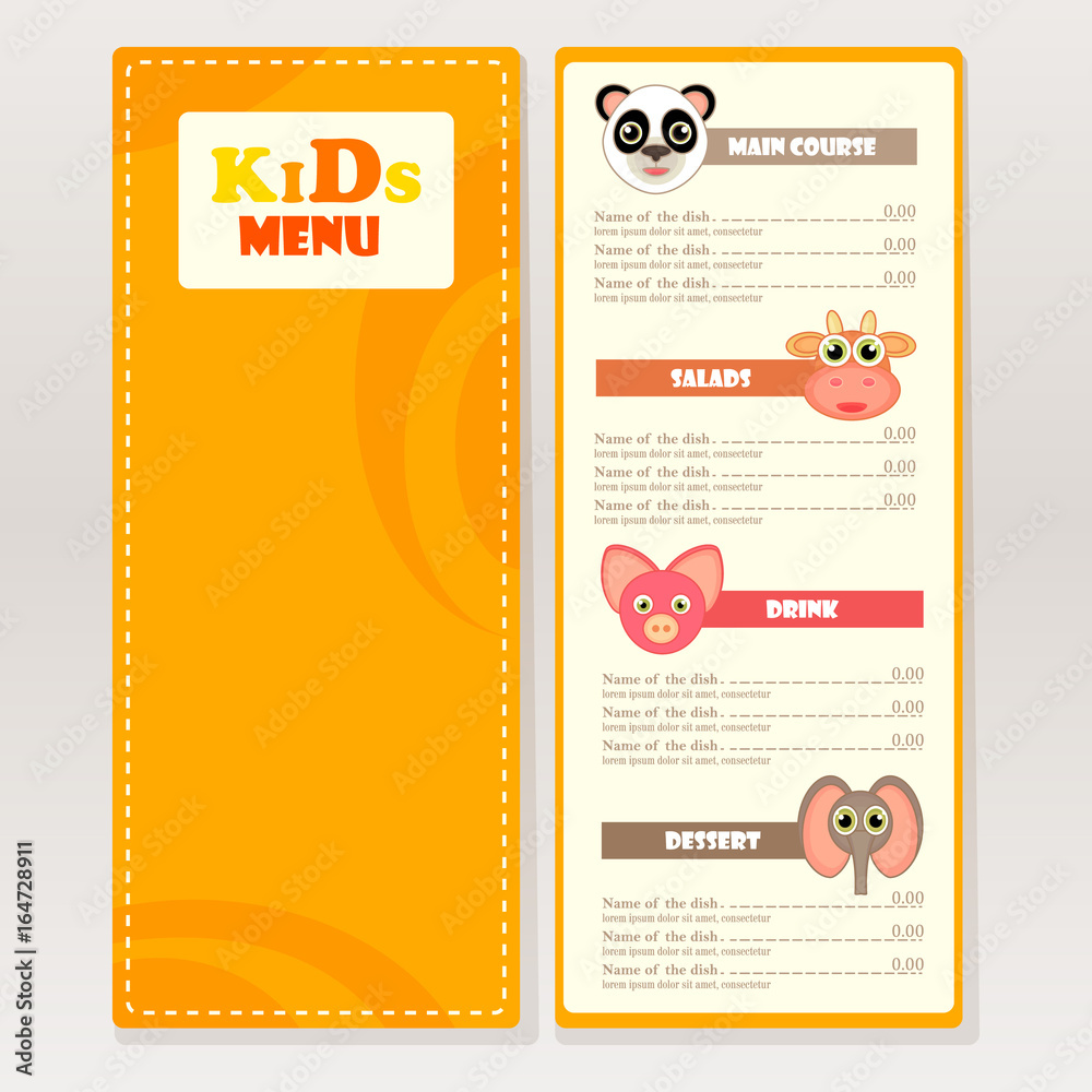 Design sample kids menu for cafes, restaurants. Bright graphic objects ...