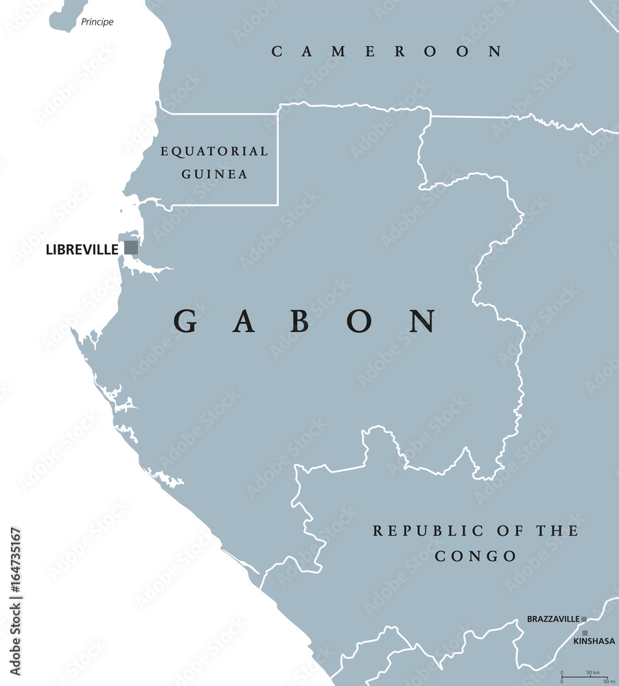 Gabon political map with capital Libreville. Gabonese Republic, a ...