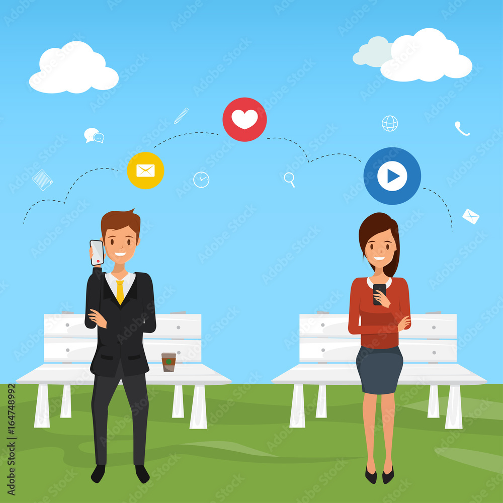 People using mobile phone to communication. communication infographic ...