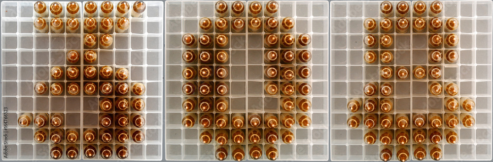 308 caliber sign composed with rifle rounds on ammo trays Stock Photo ...