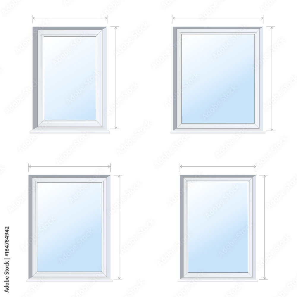 Vector illustration of rectangular plastic windows with outward arrows ...