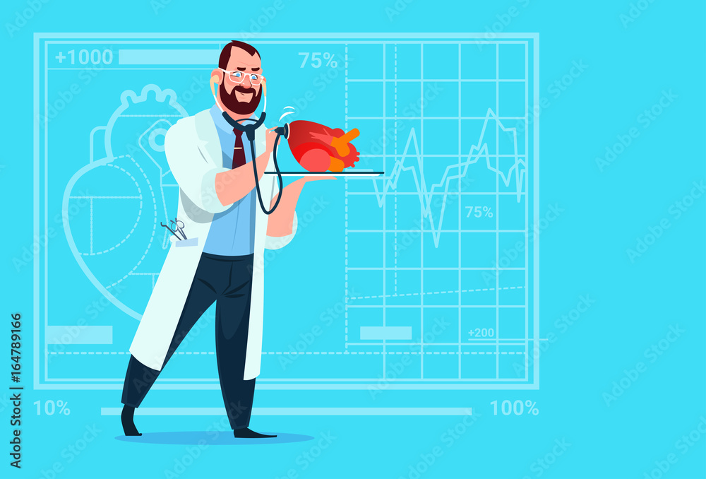 Doctor Cardiologist Examining Heart With Stethoscope Medical Clinics ...