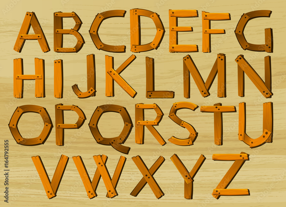 Alphabet characters from A to Z in wooden pattern Stock Vector | Adobe ...