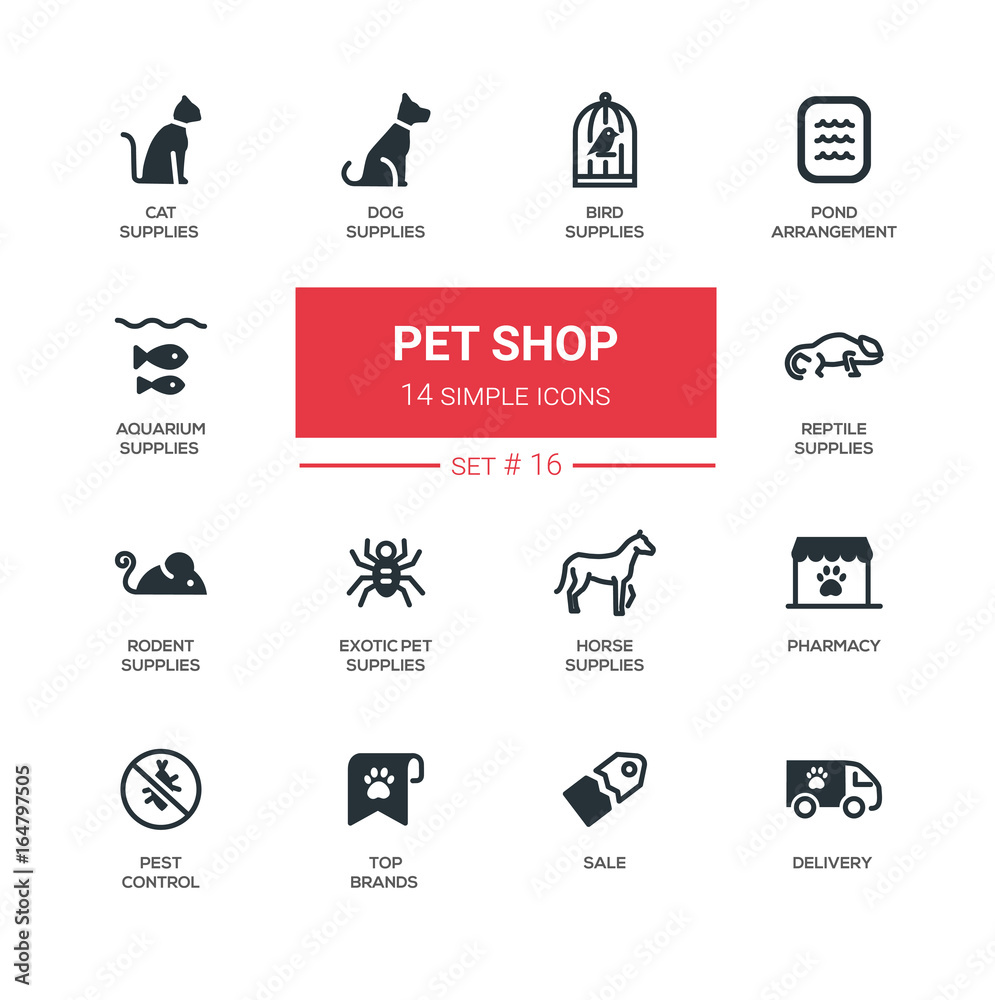 Pet Shop - Modern simple thin line design icons, pictograms set Stock ...