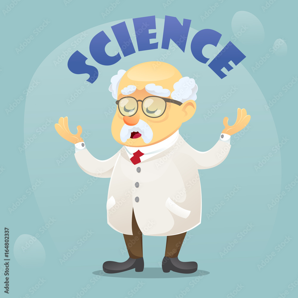 vector cartoon illustration old funny scientist character wearing ...