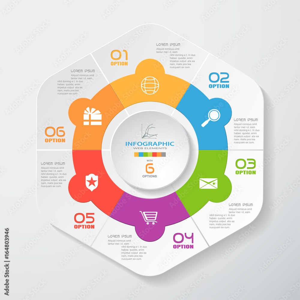 Vector infographic of hexagonal and round forms cut from paper with ...