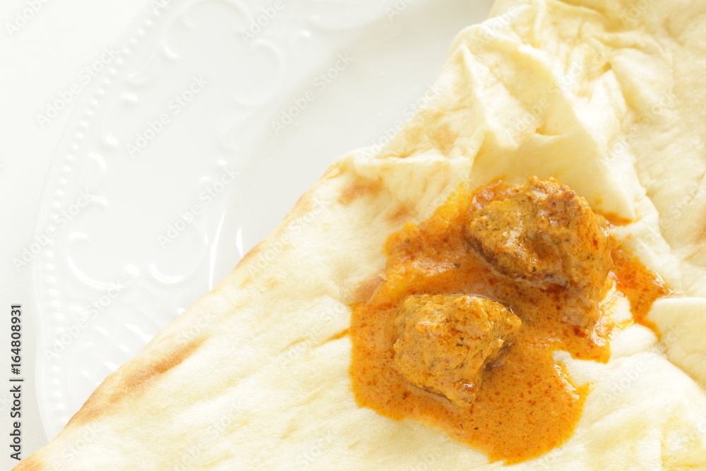 Indian food, naan and mutton curry Stock Photo | Adobe Stock