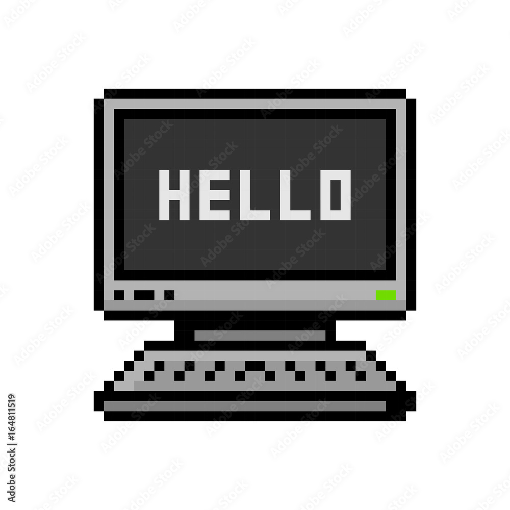 Pixelated computer with keyboard full hd - isolated vector illustration ...