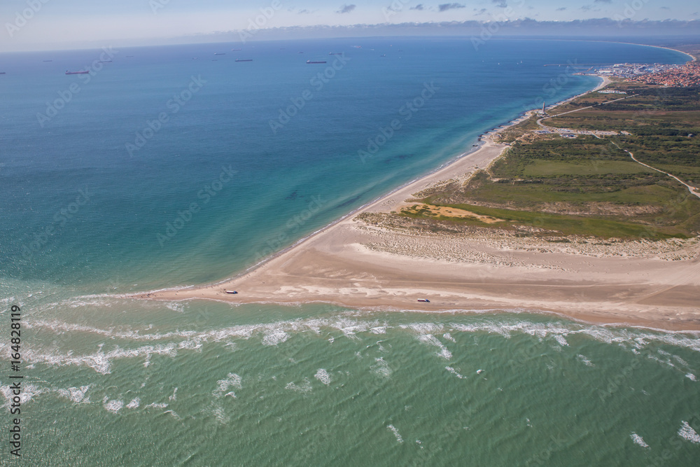 Aerial view of Greenen Denmark,where the to seas meet (Baltic sea and ...