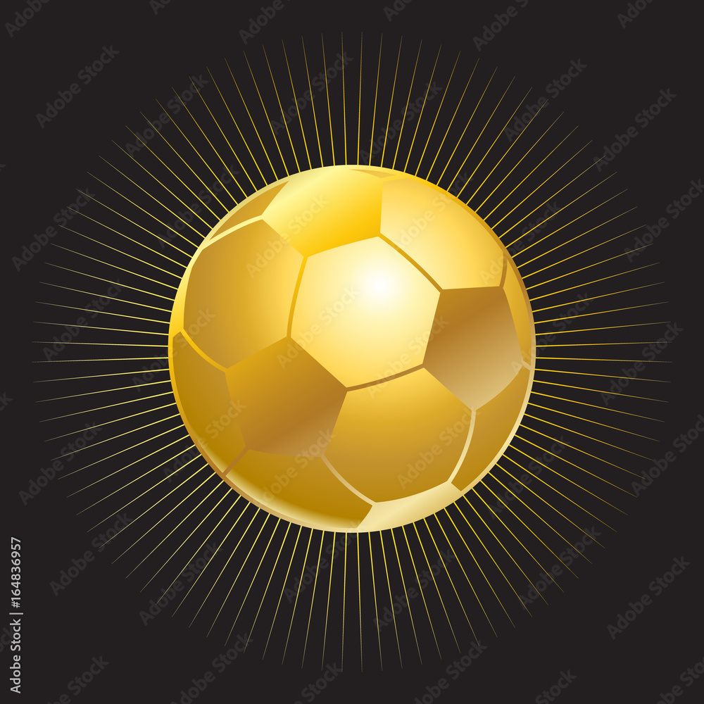 Soccer ball gold icon isolated. Gold soccer ball with starburst on ...