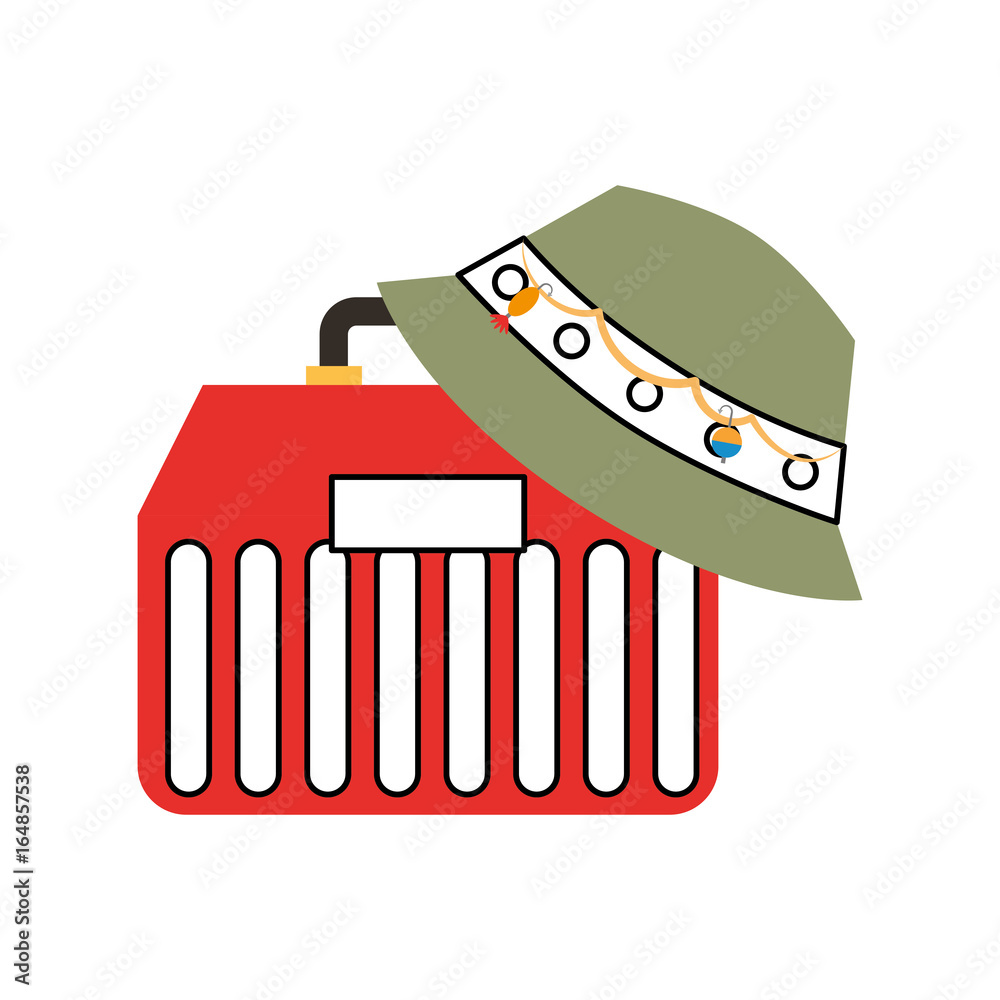 Fishing kit box with hat icon vector illustration design Stock Vector ...