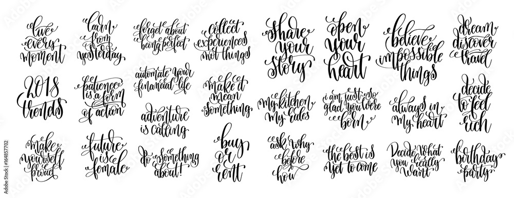 set of 25 hand lettering motivational and inspirational quotes Stock ...