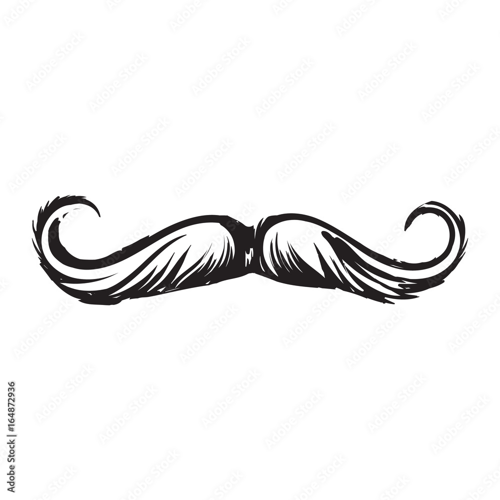 Human hipster curled up mustache, decoration element, black and white ...