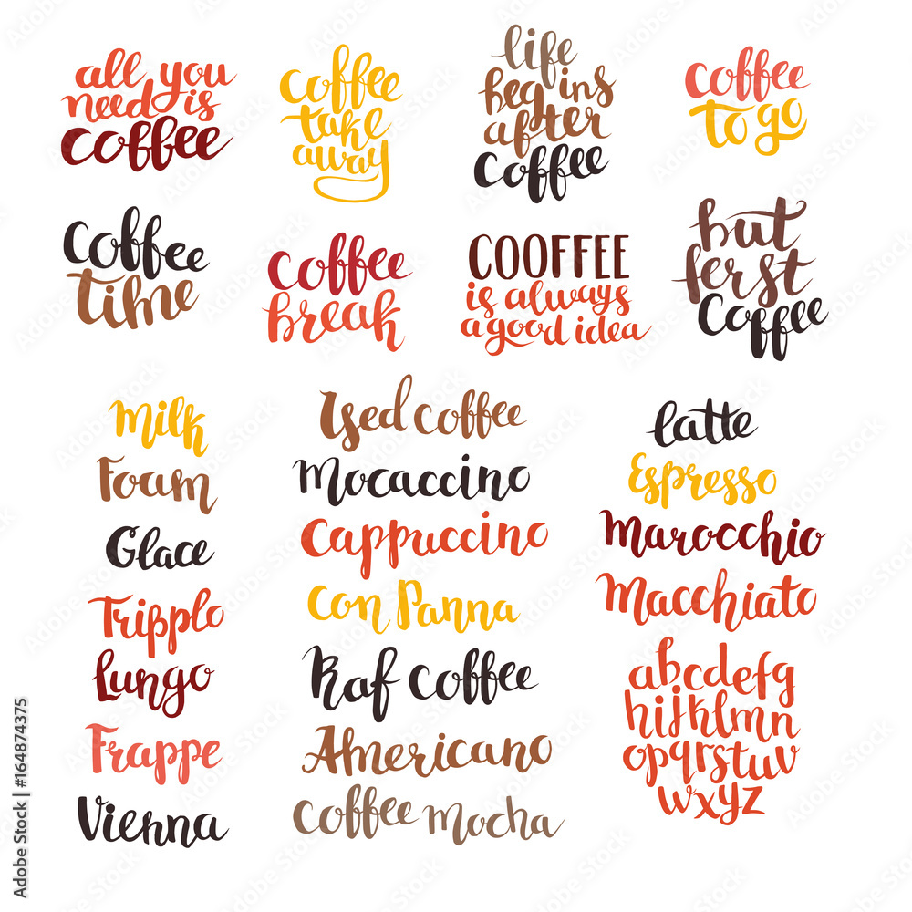 Calligraphy quote coffee typography vector set. Coloring hand written ...