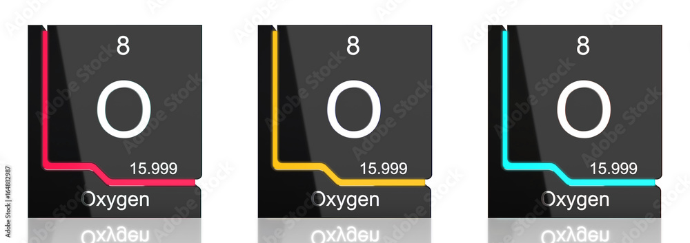 Oxygen element symbol from the periodic table in three colors Stock ...