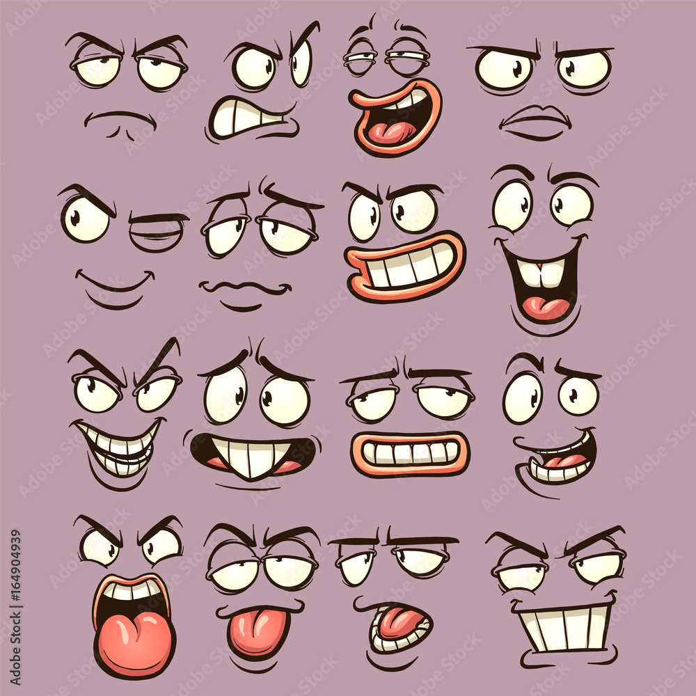 Cartoon faces with different expressions. Vector clip art illustration ...
