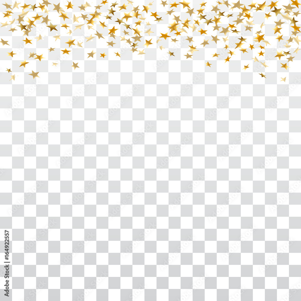 Gold stars falling confetti isolated on white transparent background ...