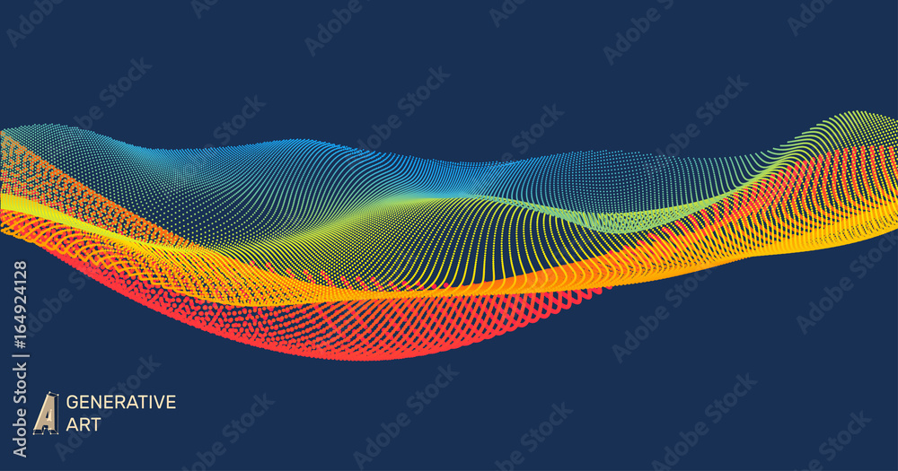 Wave with Connected Lines and Dots. Glowing Grid. Connection Structure ...