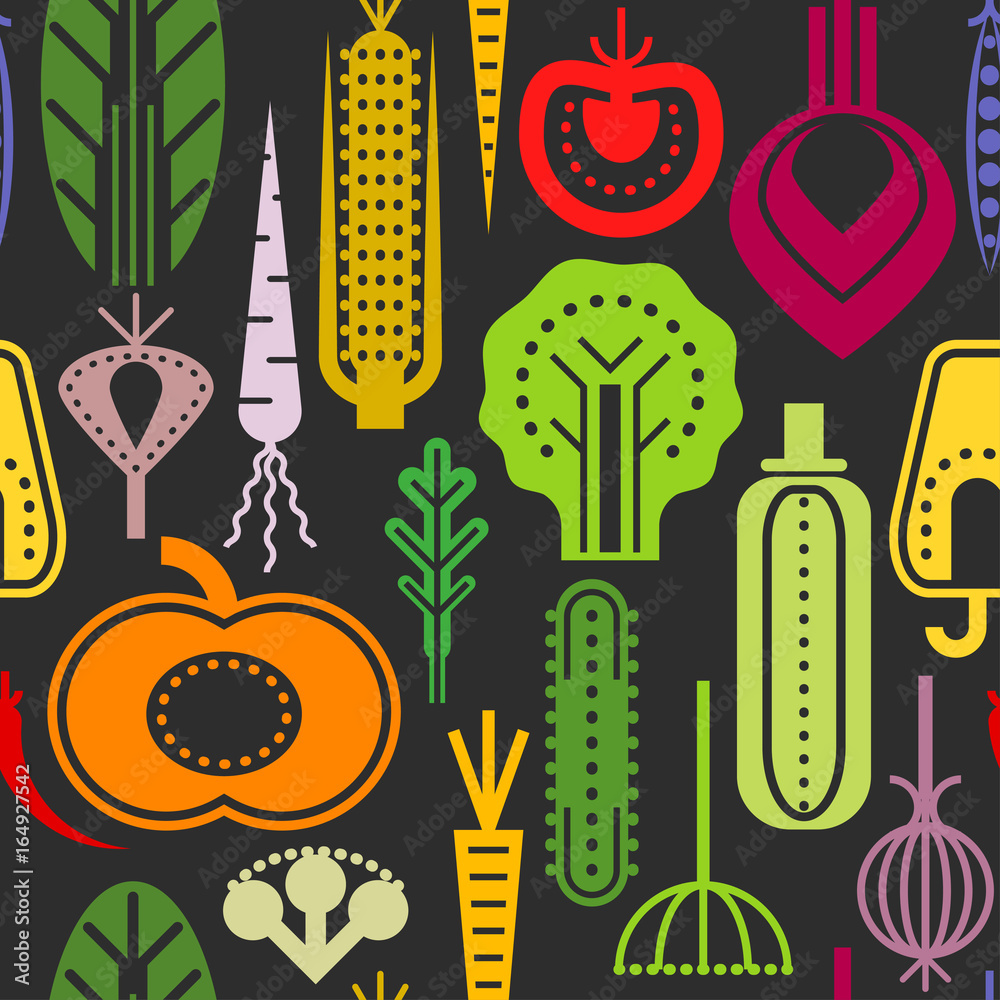 Seamless trendy pattern with color geometric vegetables on black ...