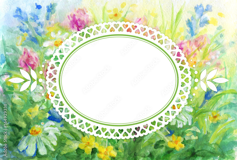 Watercolor floral background with vignette frame Stock Illustration ...