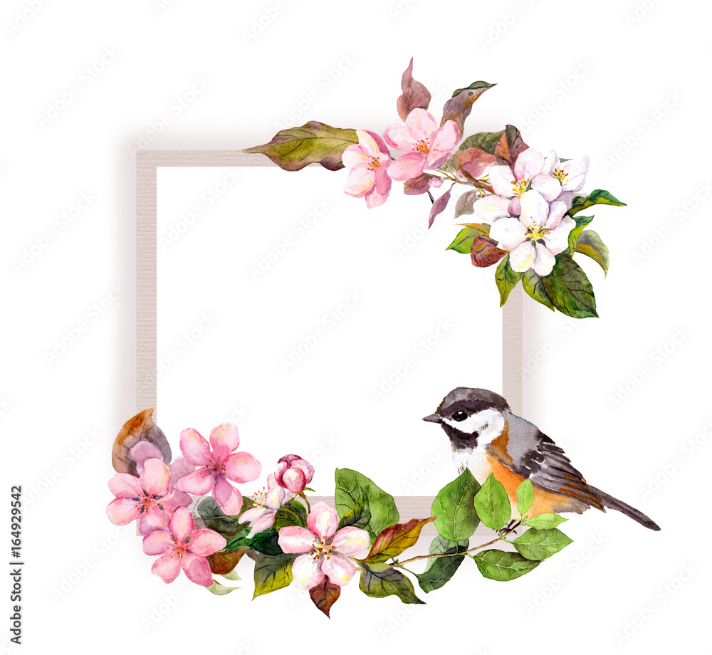 Floral frame - flowers and beautiful bird for interior design ...