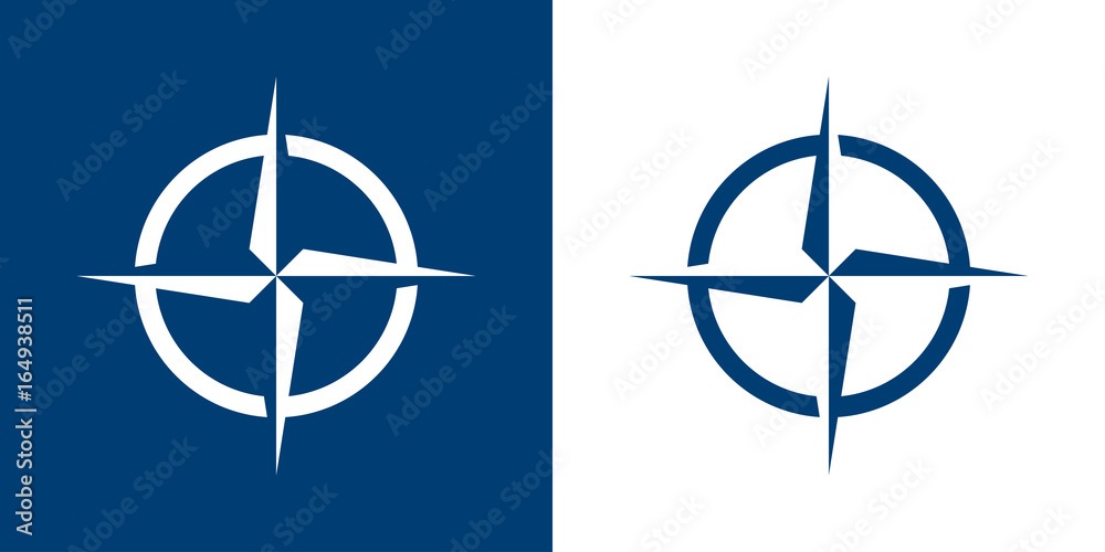 Icono plano simbolo brujula azul y blanco Stock Vector | Adobe Stock