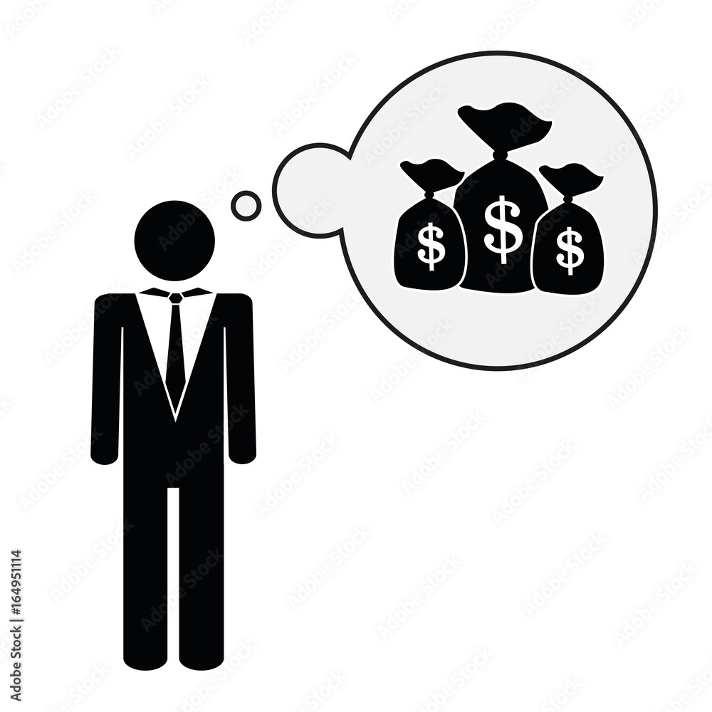 geschäftsmann denkt an menge geld piktogramm Stock Vector | Adobe Stock