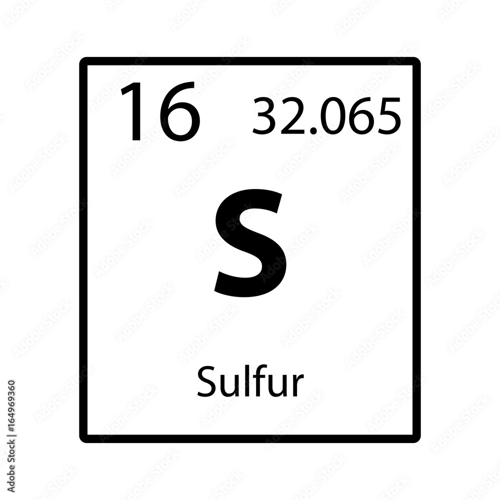 Sulfur periodic table element icon on white background vector Stock ...