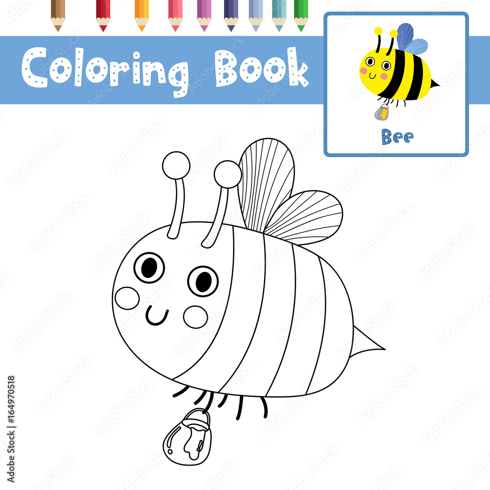 Coloring page of Bee flying with jar of honey animals for preschool ...