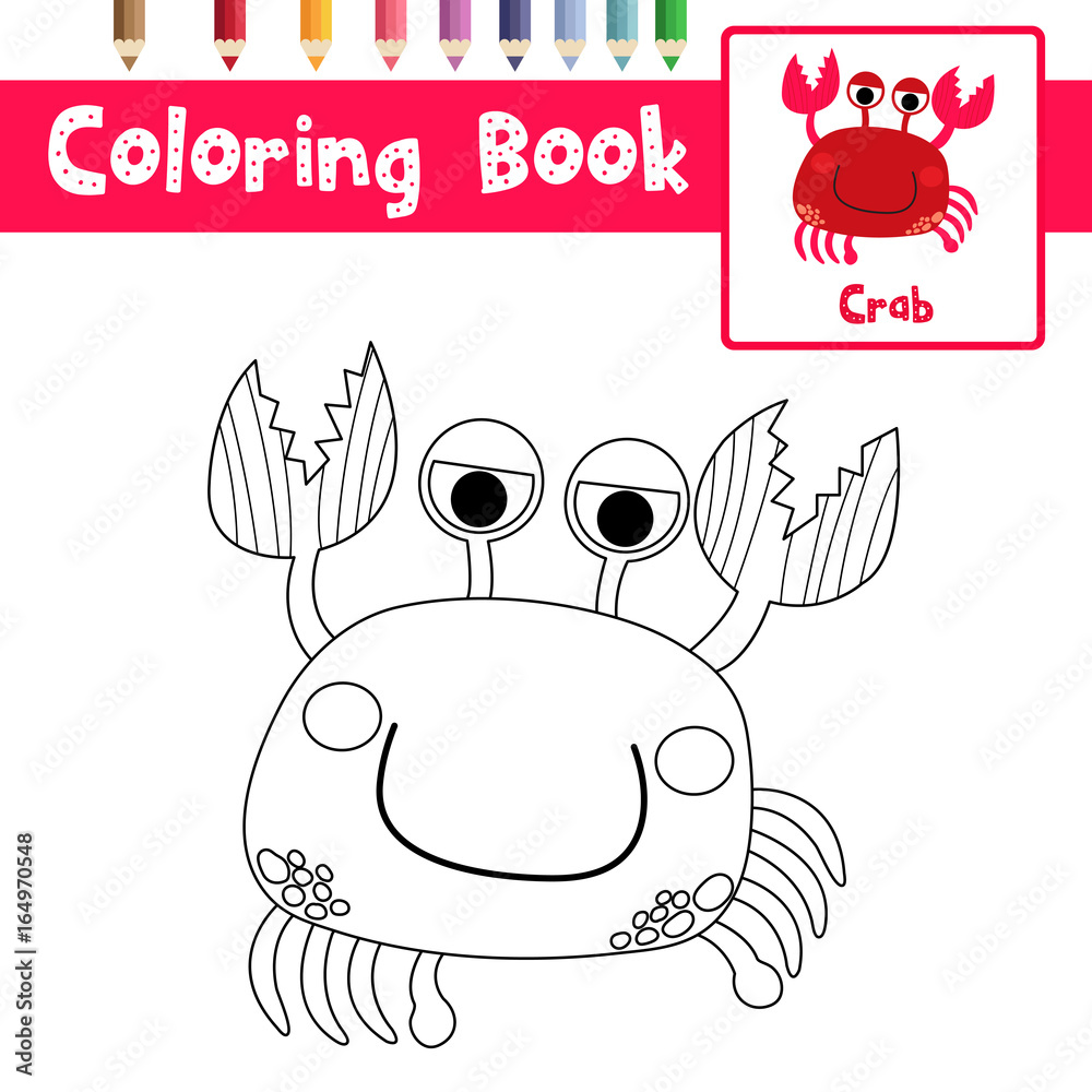 Coloring page of Red Crab animals for preschool kids activity ...