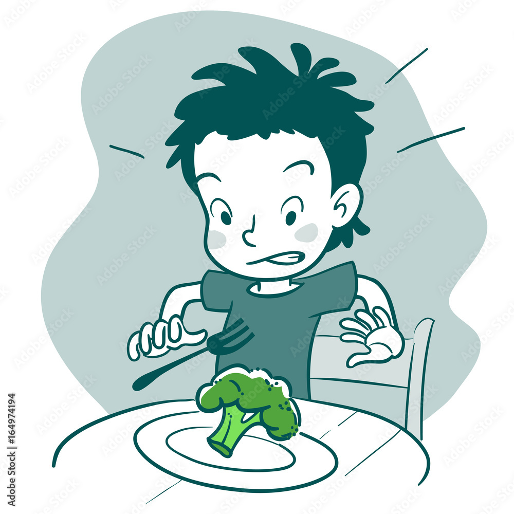 Cartoon boy refusing to eat broccoli, picky eater concept Stock Vector ...