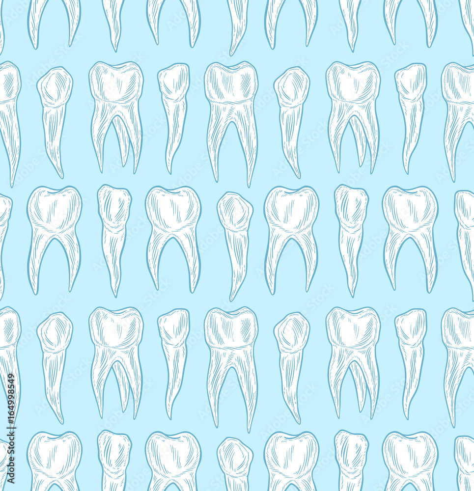 Stylized doodle, hand drawn outline of teeth. A seamless tooth pattern ...
