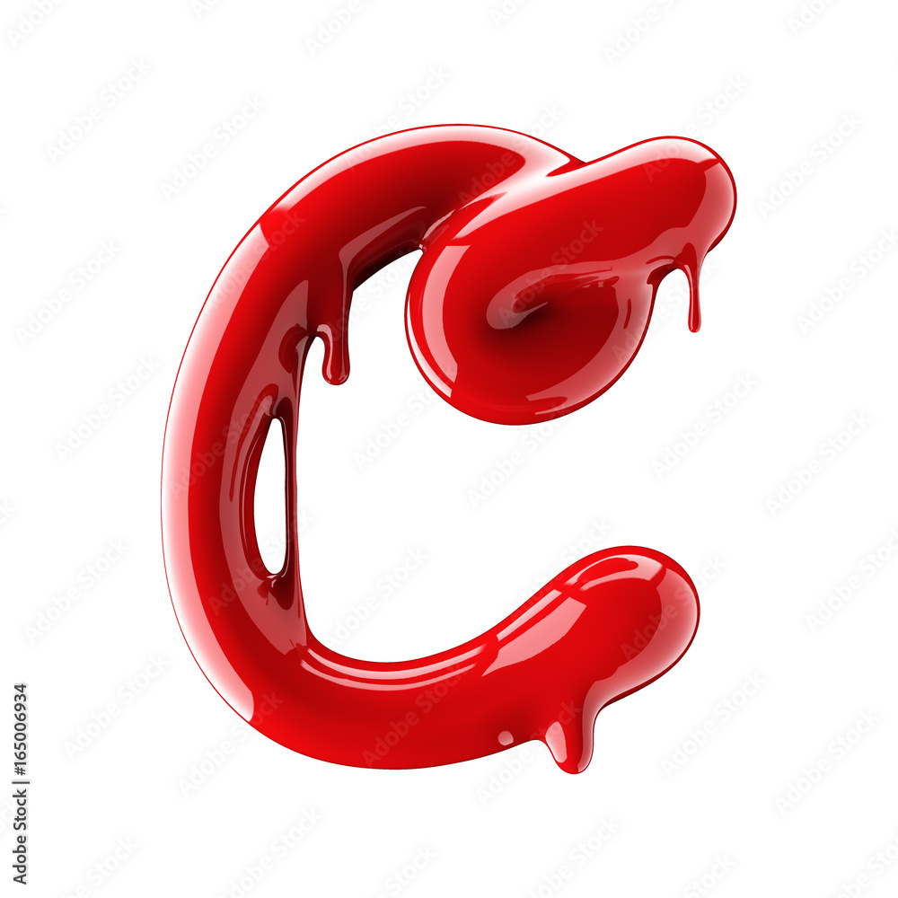 Leaky red alphabet isolated on white background. Handwritten cursive ...