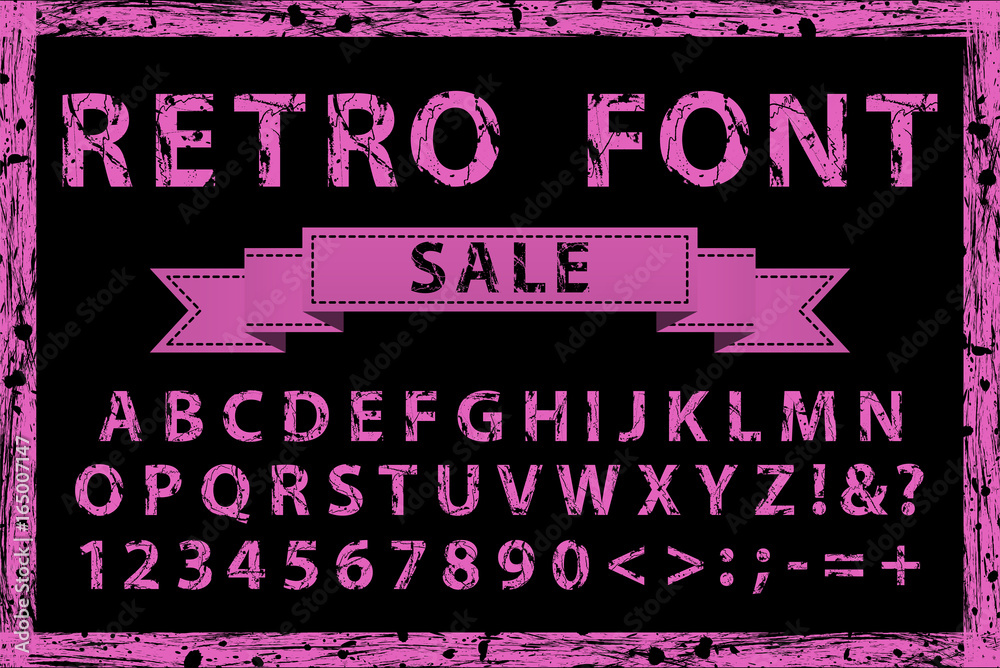 Grunge vintage ink black and purple font. Old style letters. Vector ...