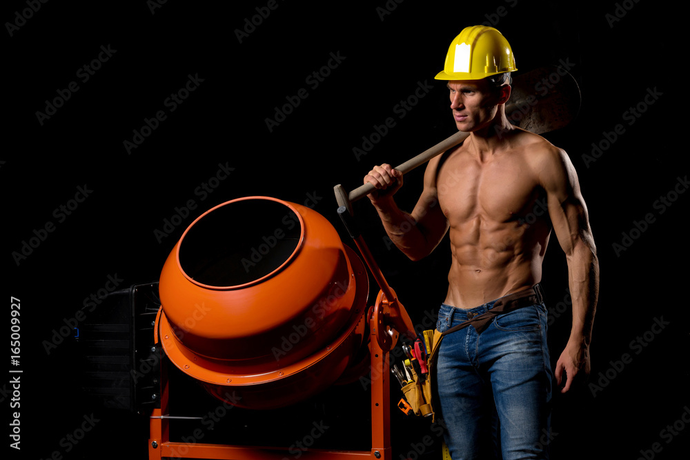 fit shirtless worker with tools Stock Photo | Adobe Stock