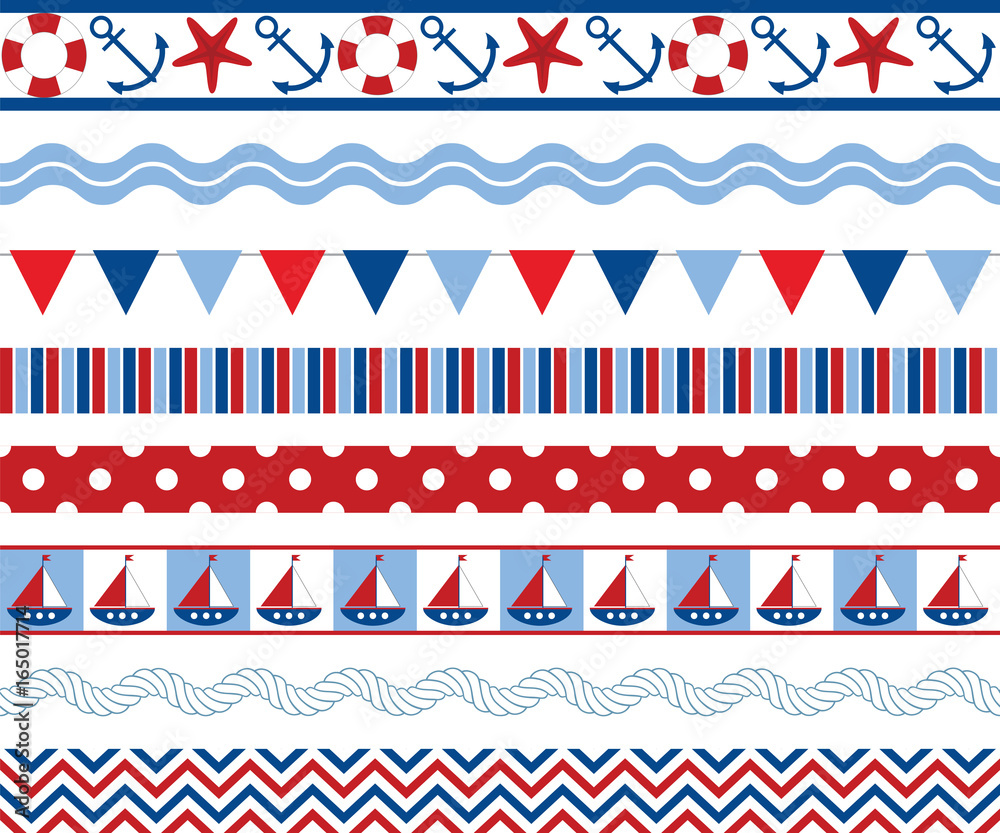 Vector Nautical Seamless Borders with Various Sea Elements. Stock ...