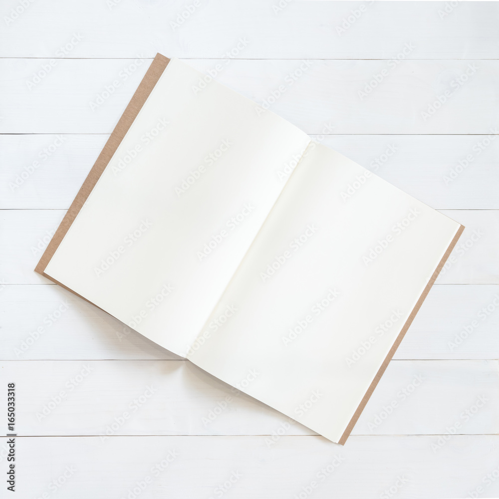 Foto de Book mockup template open page A4-size recycle paper flat lay ...