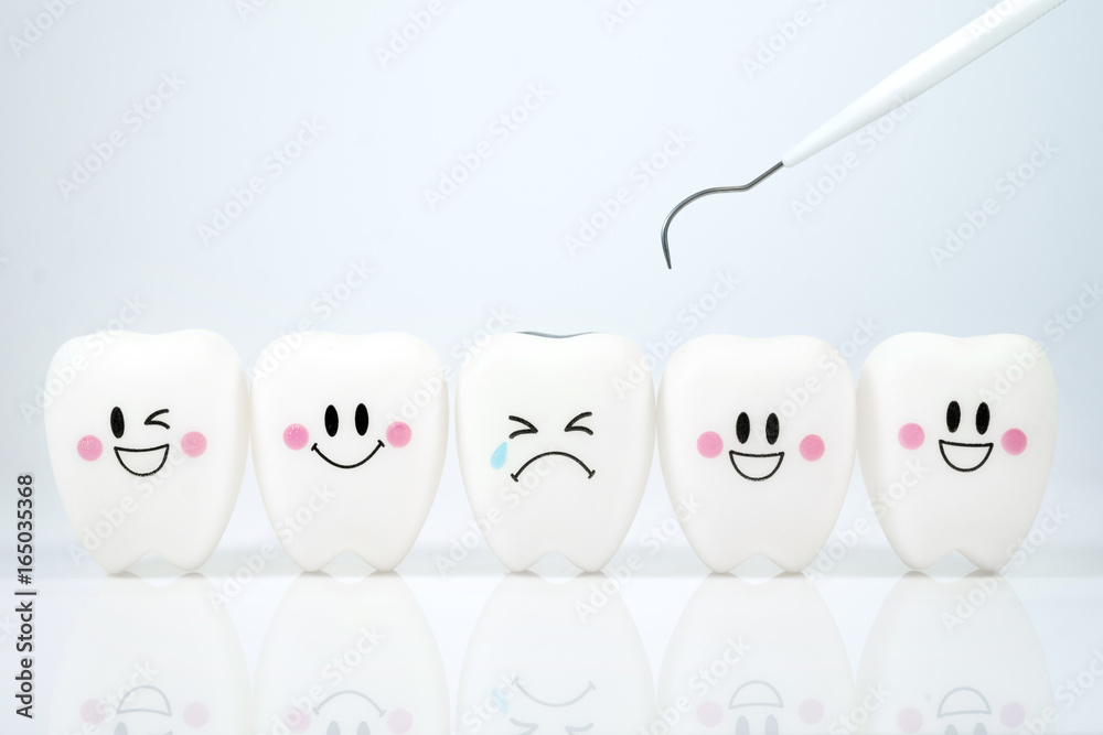 Teeth smile and crying emotion with dental plaque tool ,Concept Dental ...