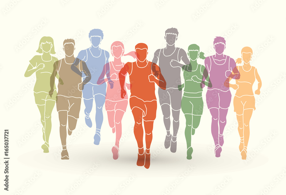 Marathon runners, Group of people running, Men and women running ...